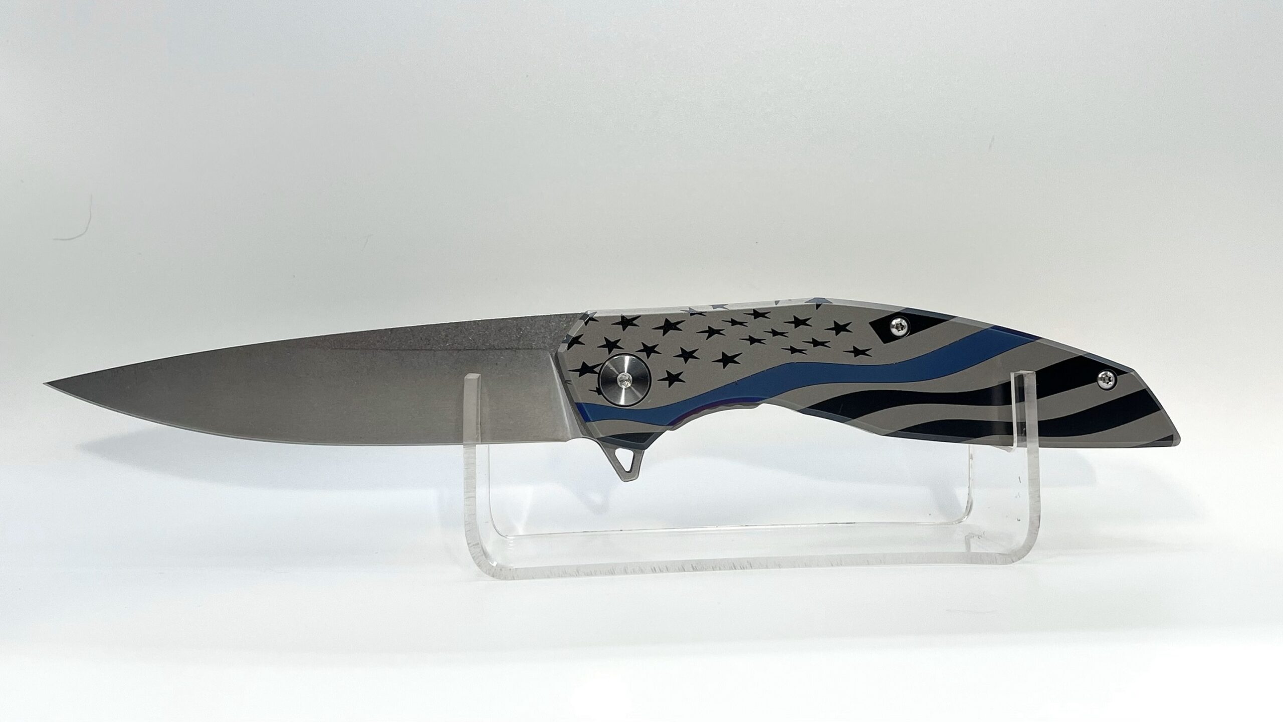 Thin Blue Line Virum & Pug Titanium Folding Knife with D2 Blade Combo ...